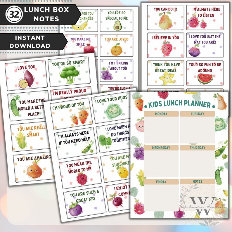 Printable Lunch Box Notes for Kids, Lunch Box Surprise, Printable ...