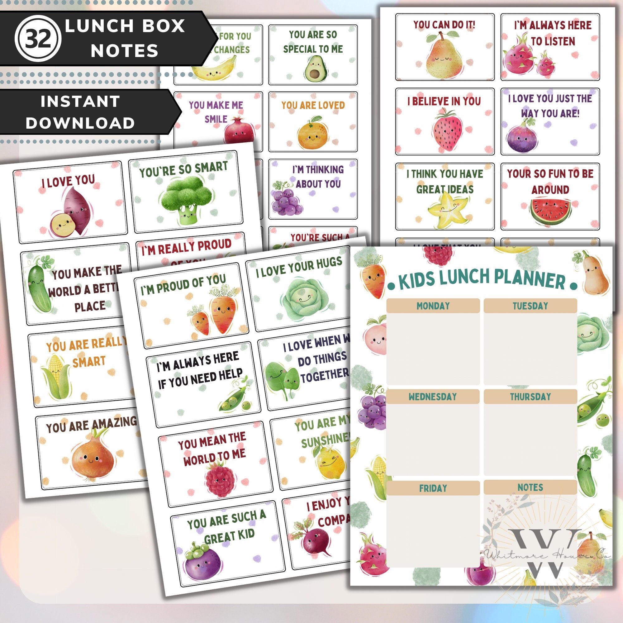 Printable Lunch Box Notes for Kids, Lunch Box Surprise, Printable ...