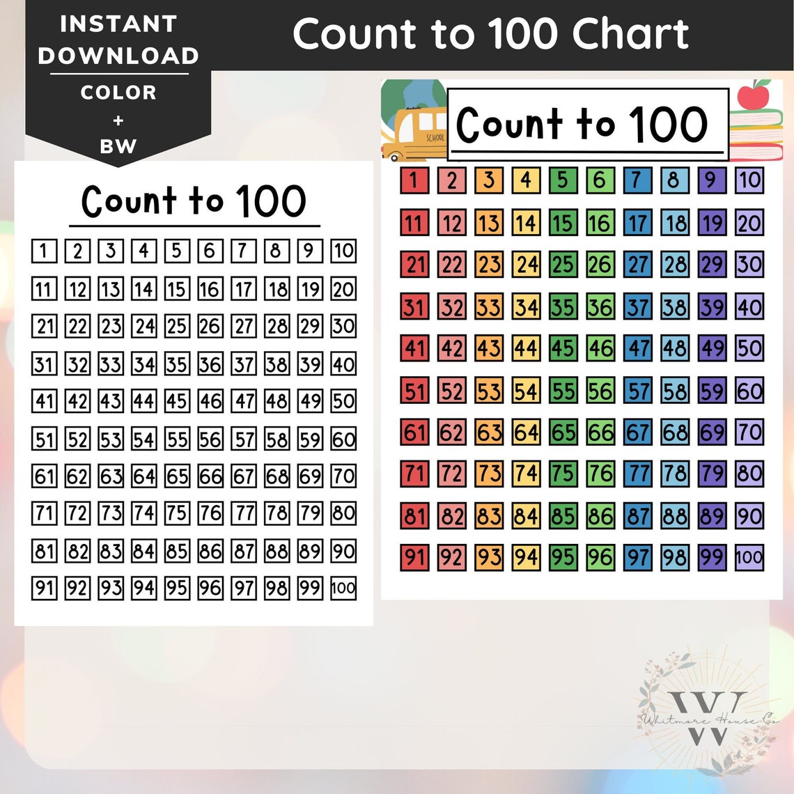 Printable Count to 100 Chart, Numbers Chart, Kids Learning Materials ...