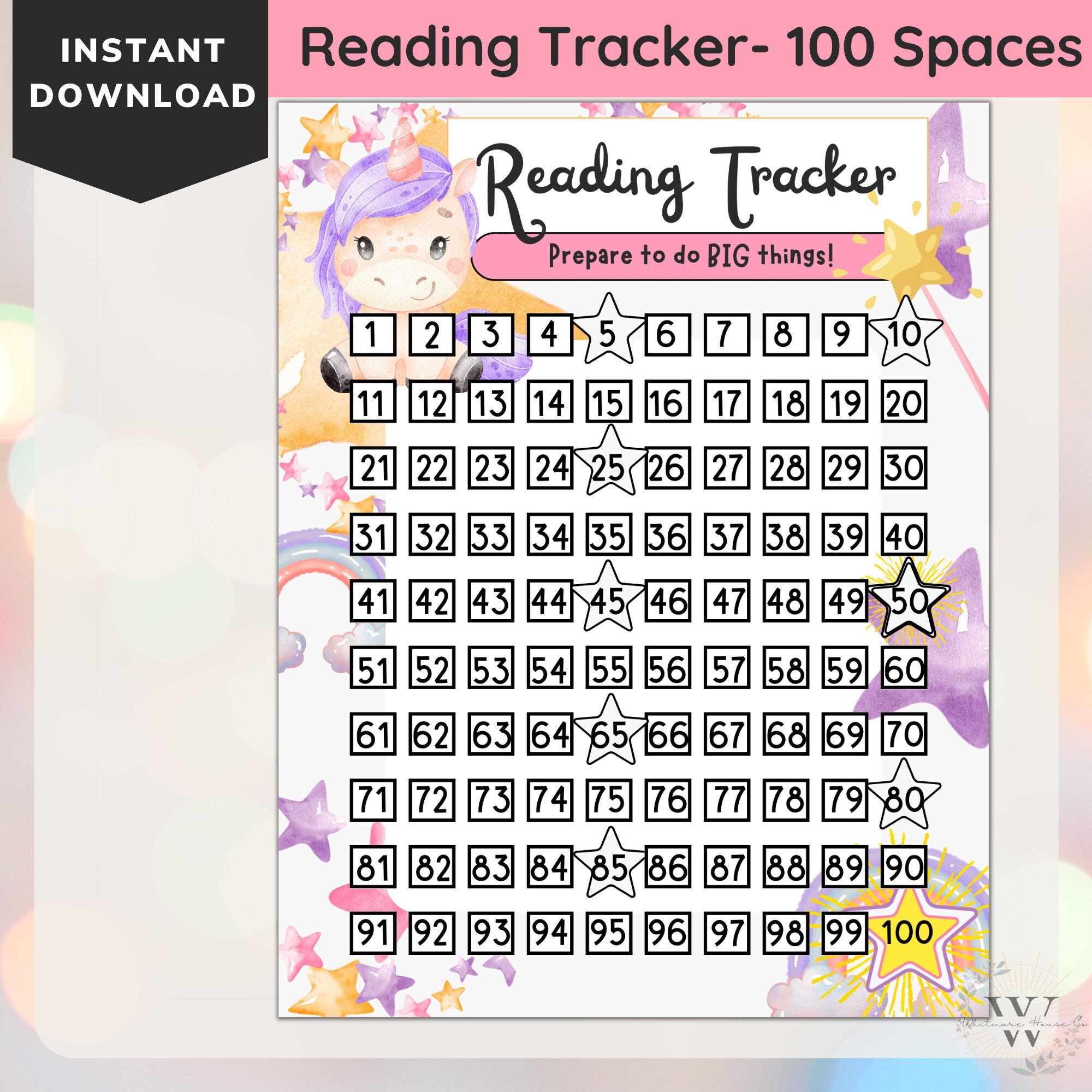 Printable Reading Tracker for Kids, 100 Book Challenge, Unicorn Theme ...