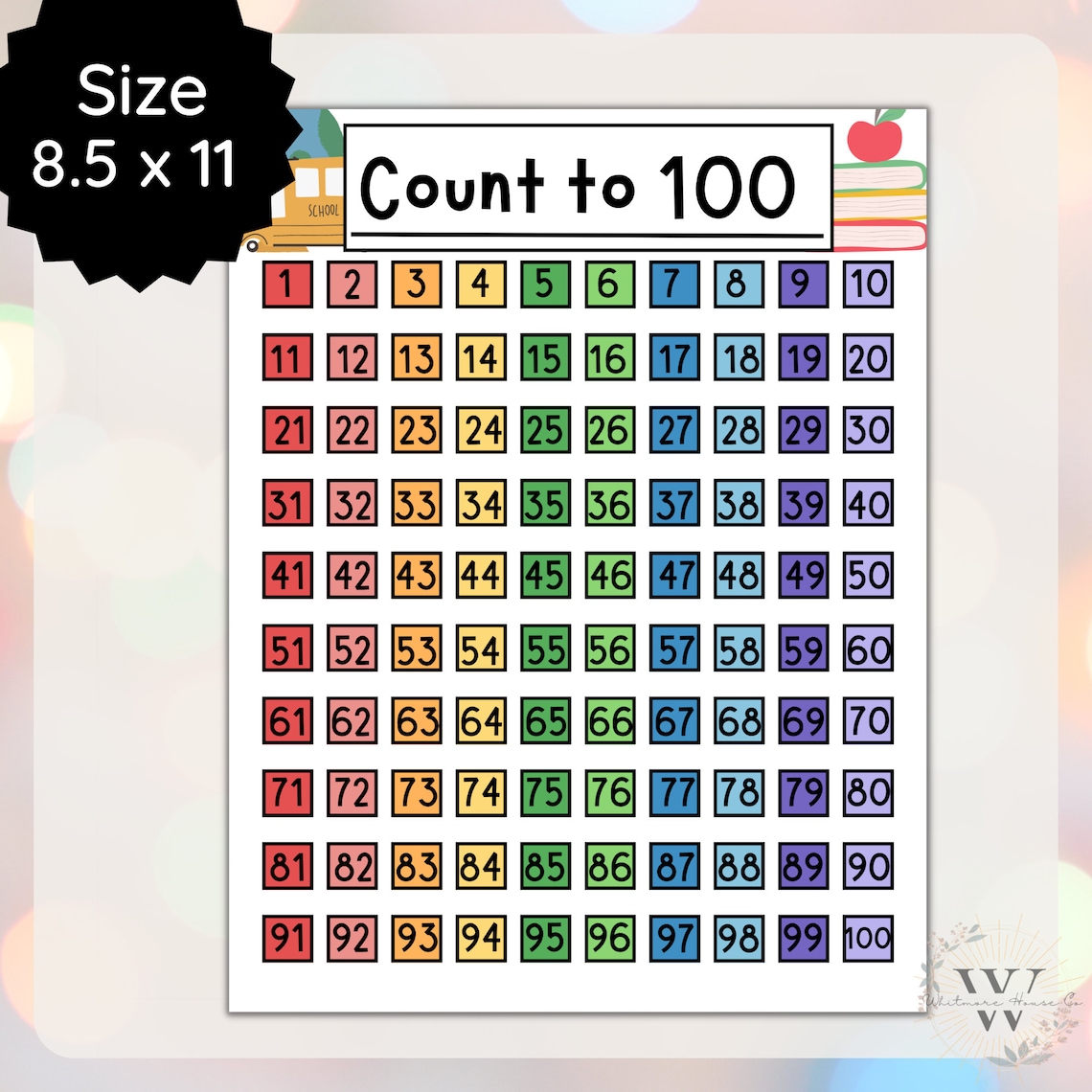 Printable Count to 100 Chart, Numbers Chart, Kids Learning Materials ...