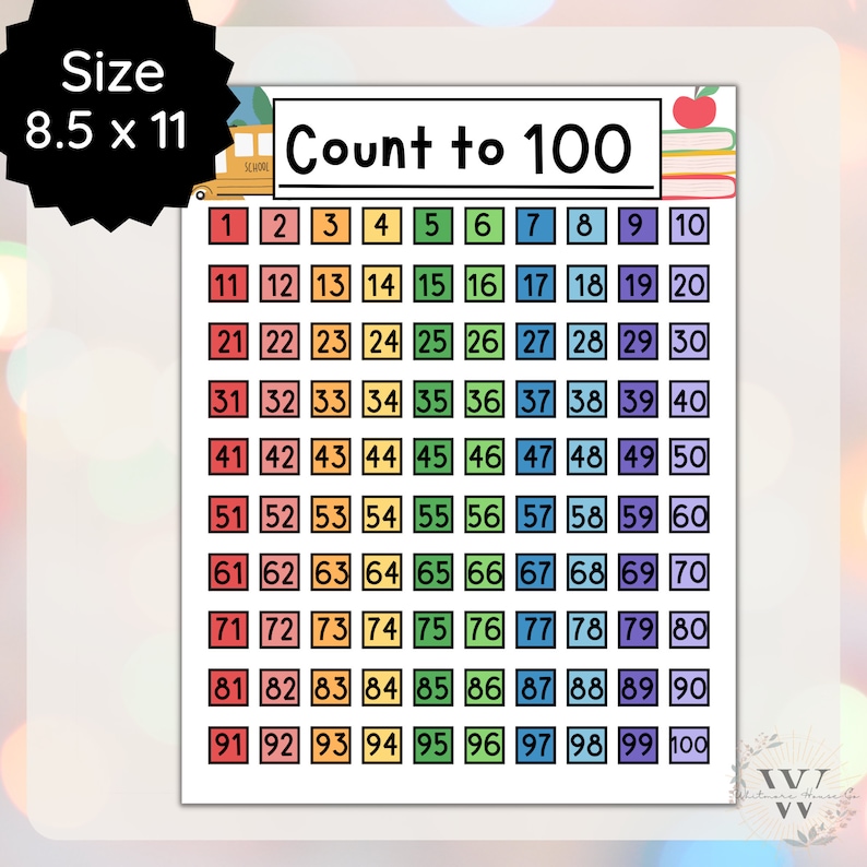 Printable Count to 100 Chart, Numbers Chart, Kids Learning Materials ...