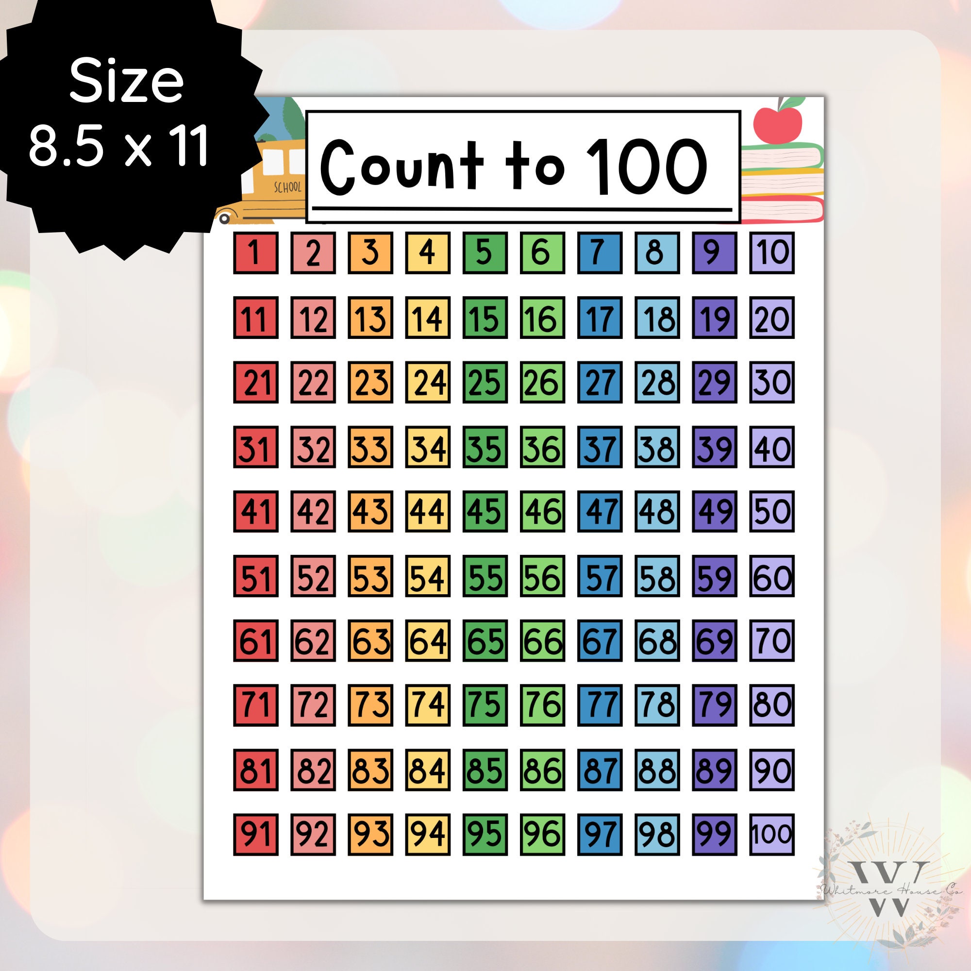 Printable Count to 100 Chart, Numbers Chart, Kids Learning Materials ...