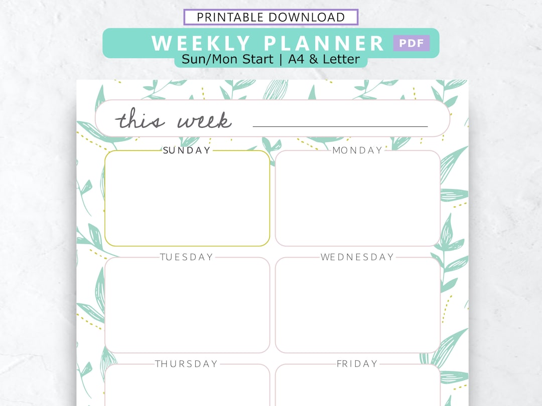 Weekly Planner | Printable Download | Printable Planner - Etsy