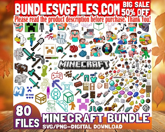 80 Minecraft Bundle Svg Png Minecraft Svg Minecraft Etsy