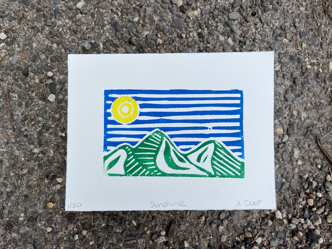 Sunshine Linocut Landscape - Etsy