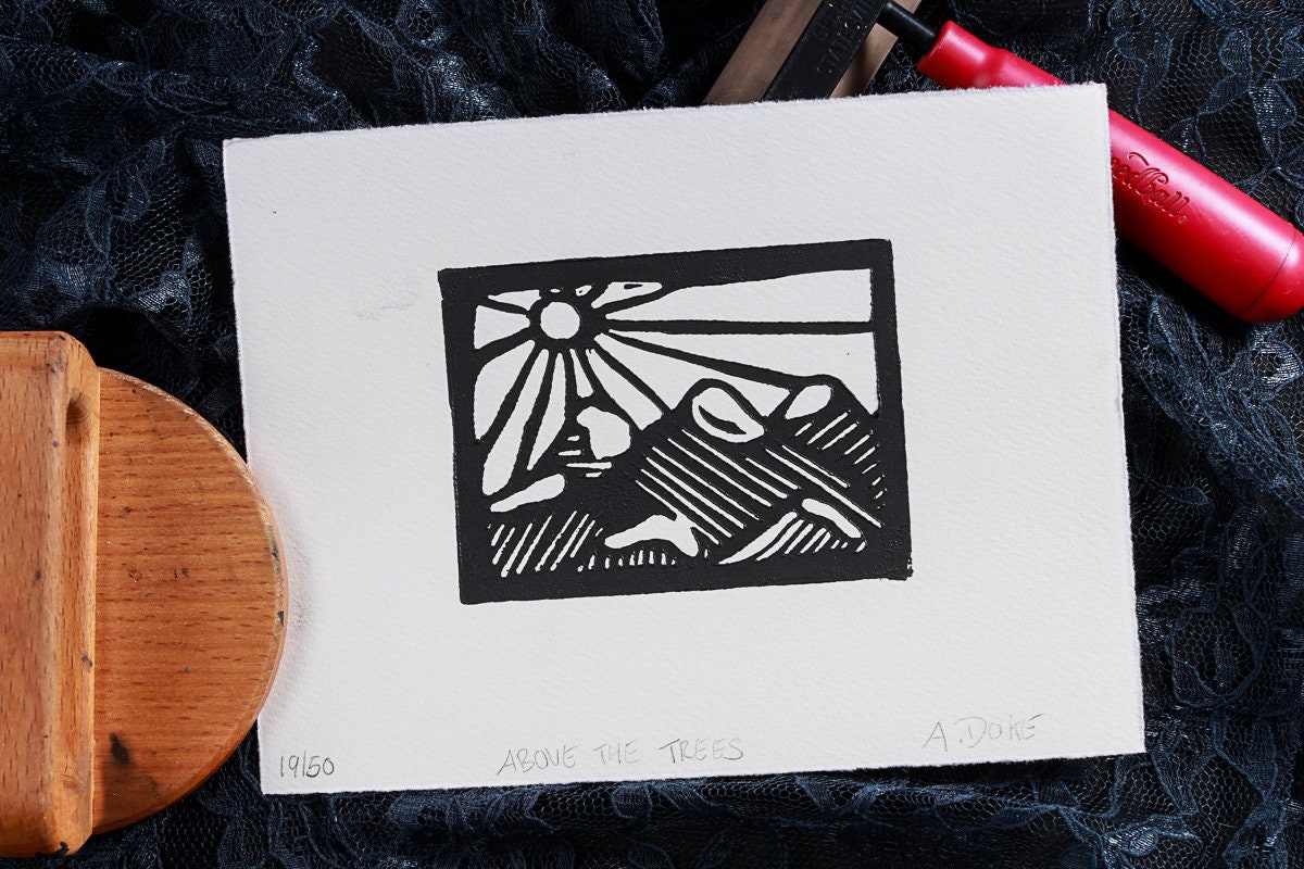 Above the Trees Linocut Landscape - Etsy