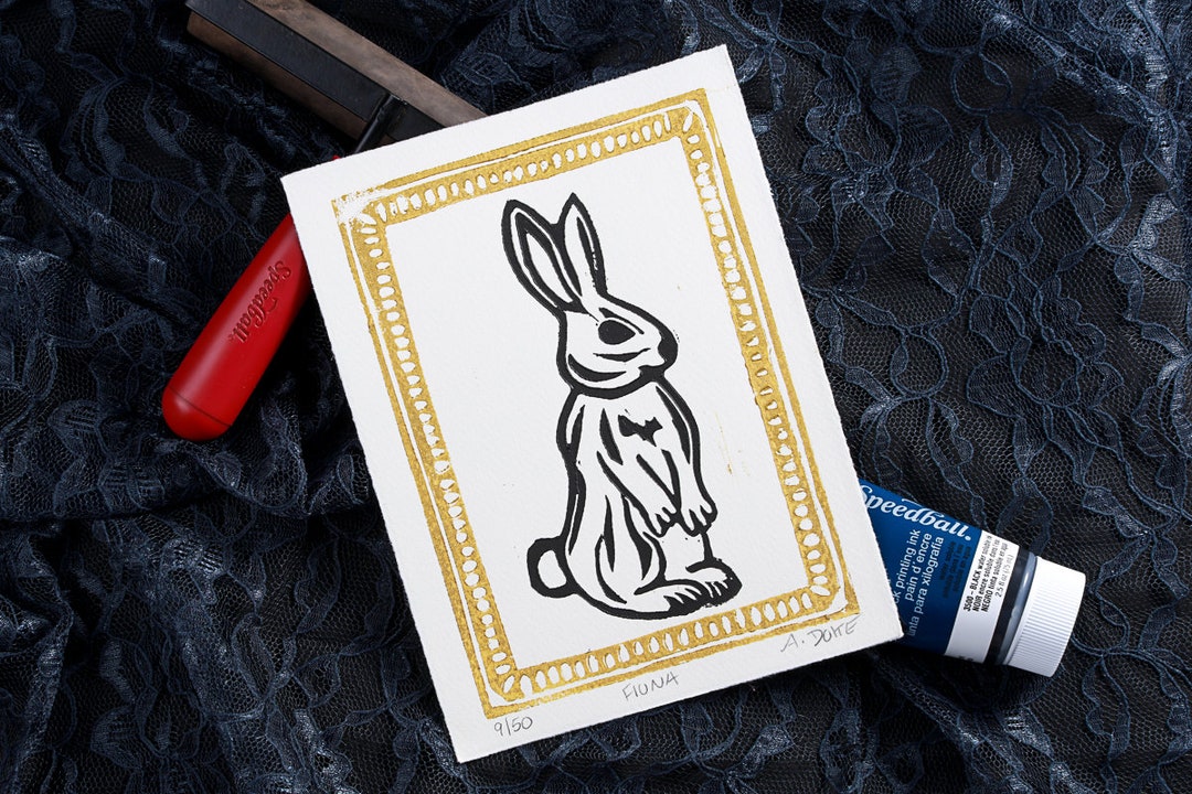 Fiona Linocut Print rabbit - Etsy