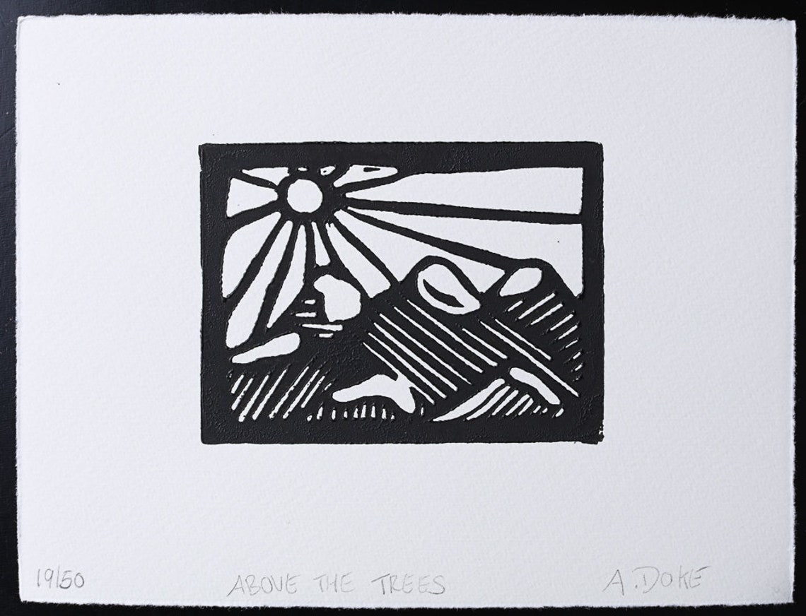 Above the Trees Linocut Landscape - Etsy
