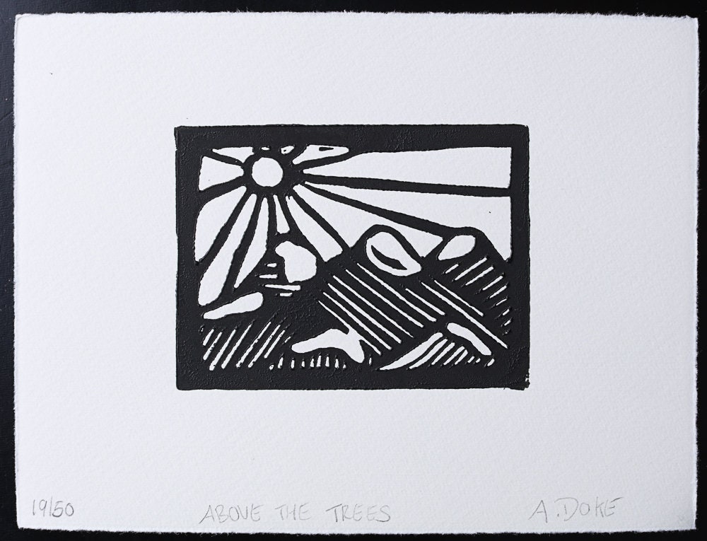 Above the Trees Linocut Landscape - Etsy