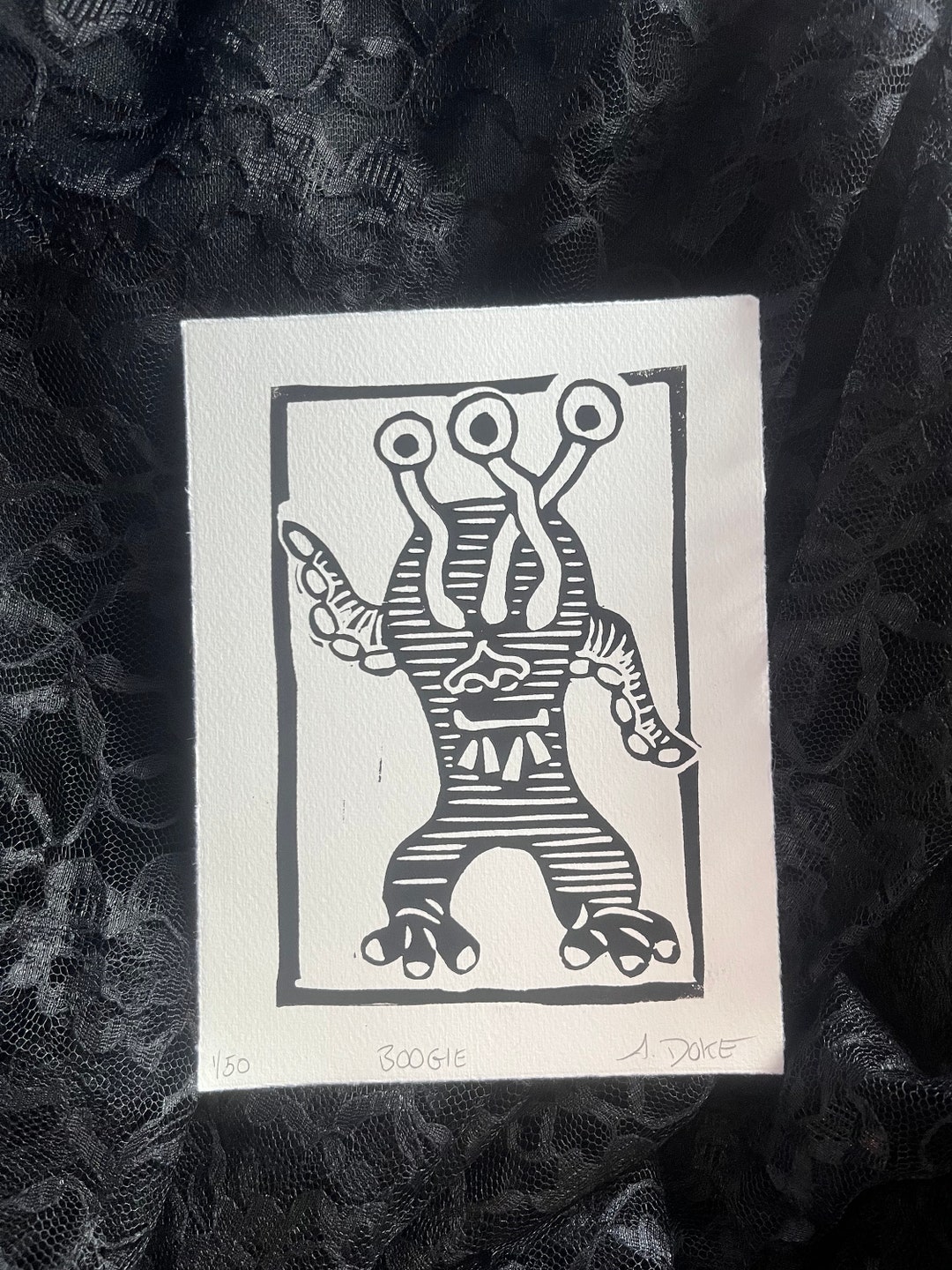 Boogie Linocut Creature - Etsy