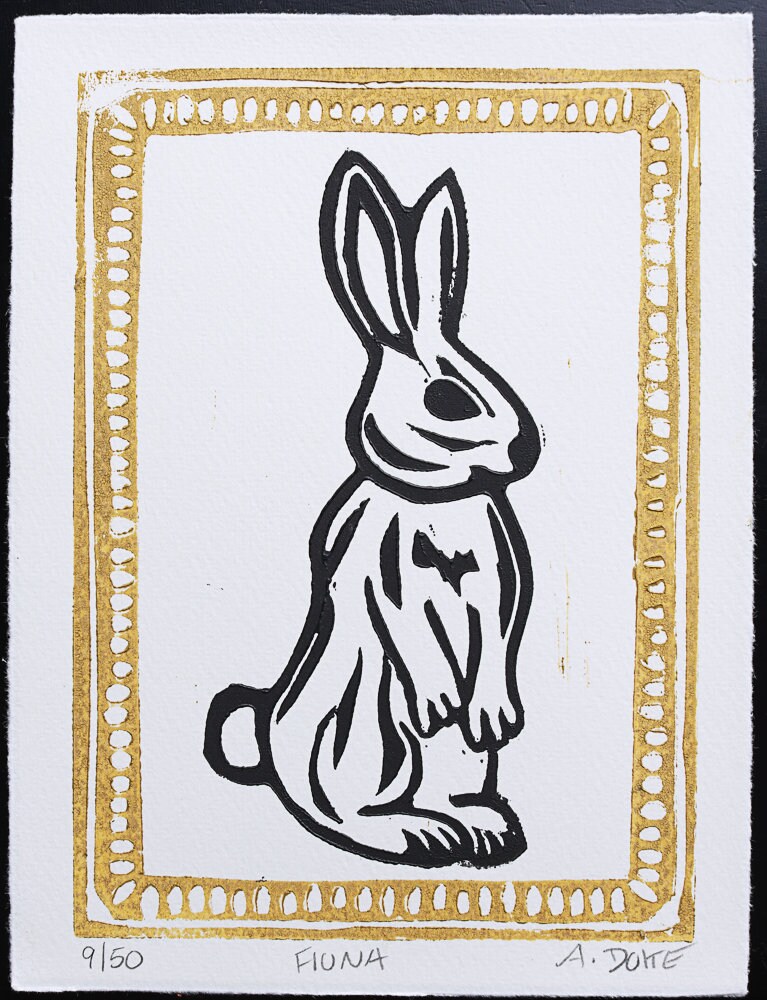 Fiona Linocut Print rabbit - Etsy