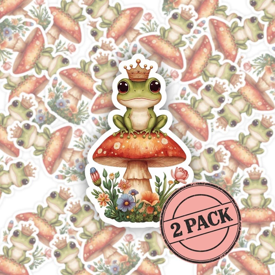Frog Prince on Toadstool | Cottagecore Decal | Satin White Vinyl ...