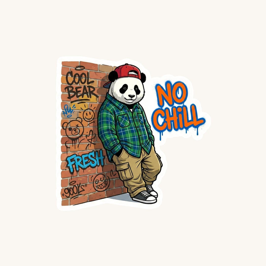 No Chill Panda Sticker | Streetwear Bear Vinyl Decal | Graffiti Urban ...