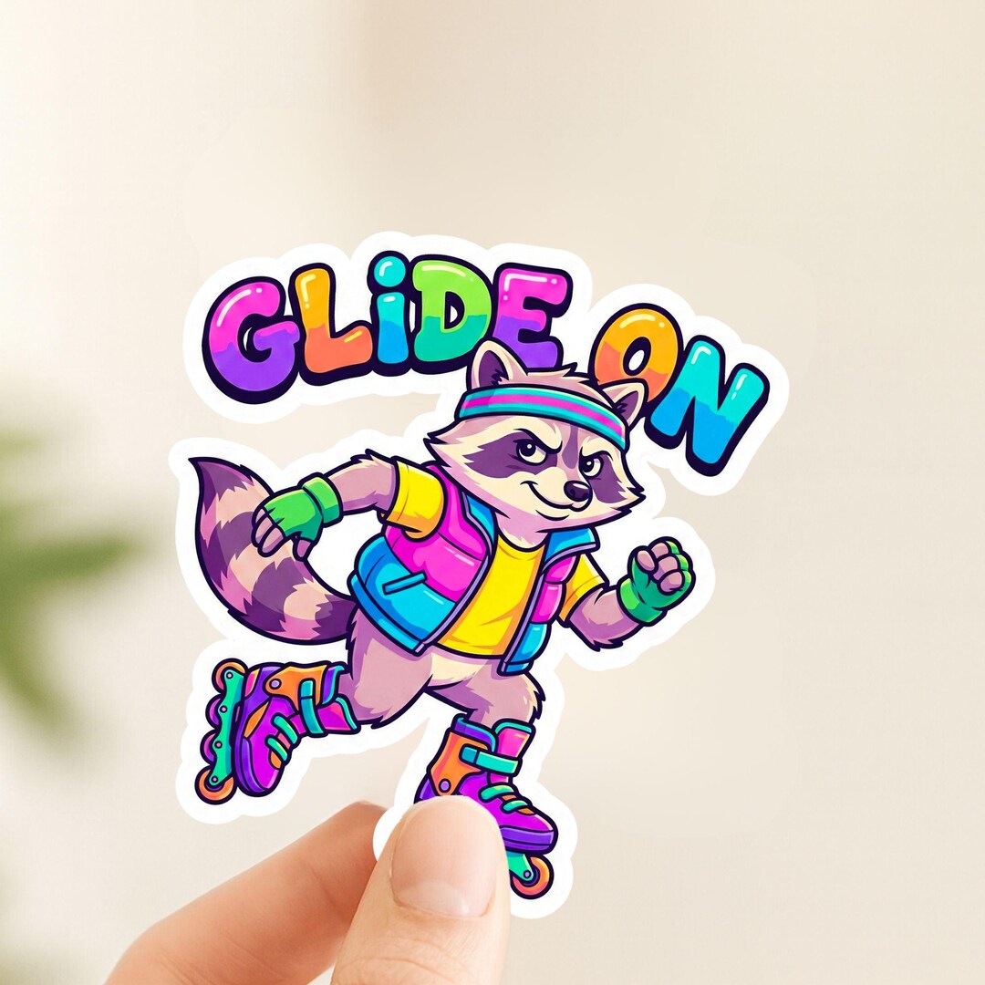 Glide on Raccoon Sticker | Retro 90s Rollerblade Animal Vinyl Decal ...