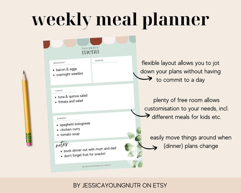 Printable Weekly Meal Planner, Meal Prep Planner, Meal Tracker, Instant ...