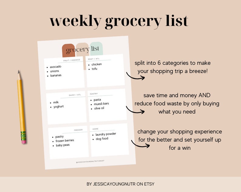 Printable Grocery List, Weekly Grocery List, Food Shopping List ...