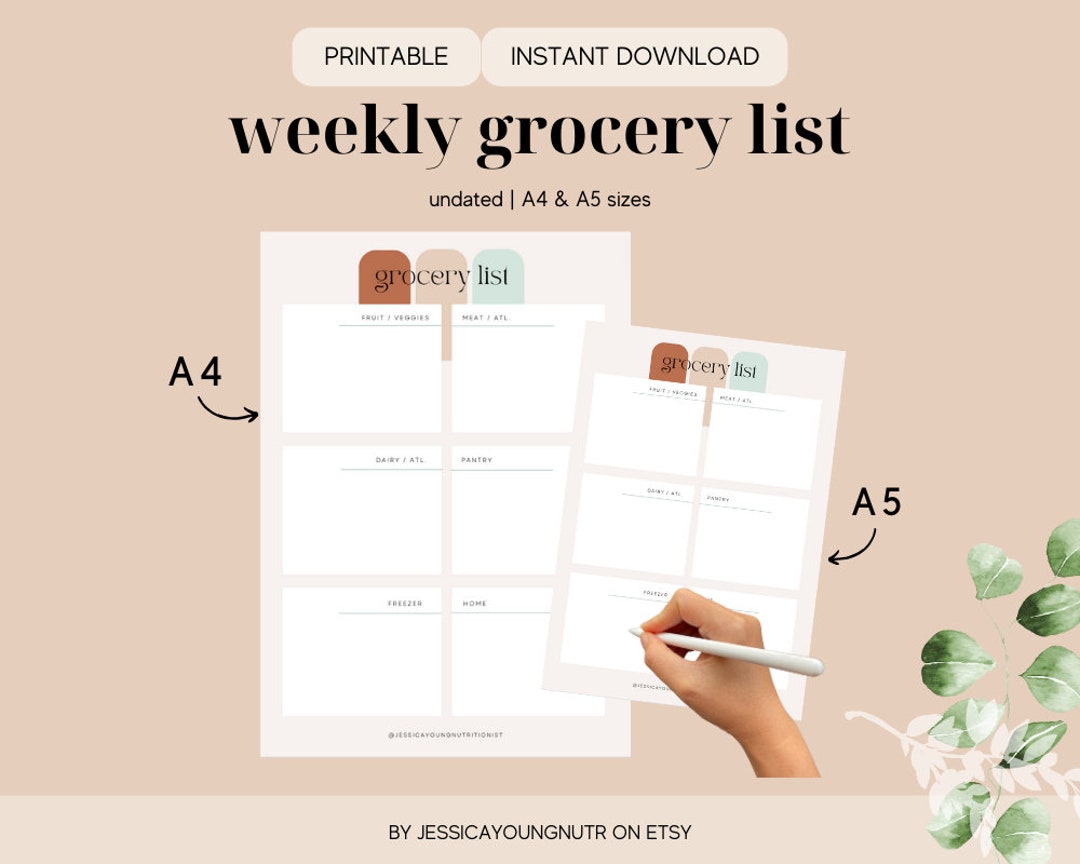 Printable Grocery List, Weekly Grocery List, Food Shopping List ...