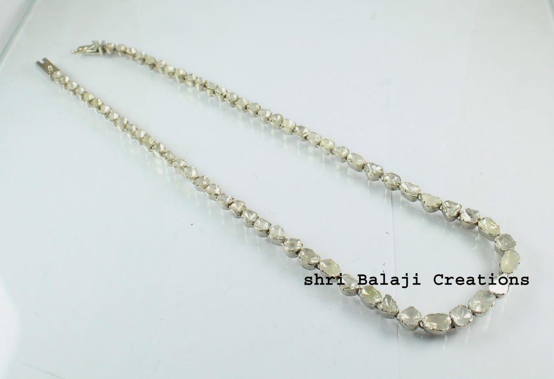Natural Uncut Diamond Polki 925 Sterling Silver Necklace 18 Inch ...