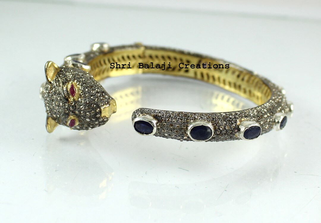 Natural Rosecut Diamond , Sapphire & 925 Sterling Silver Gold Plated ...