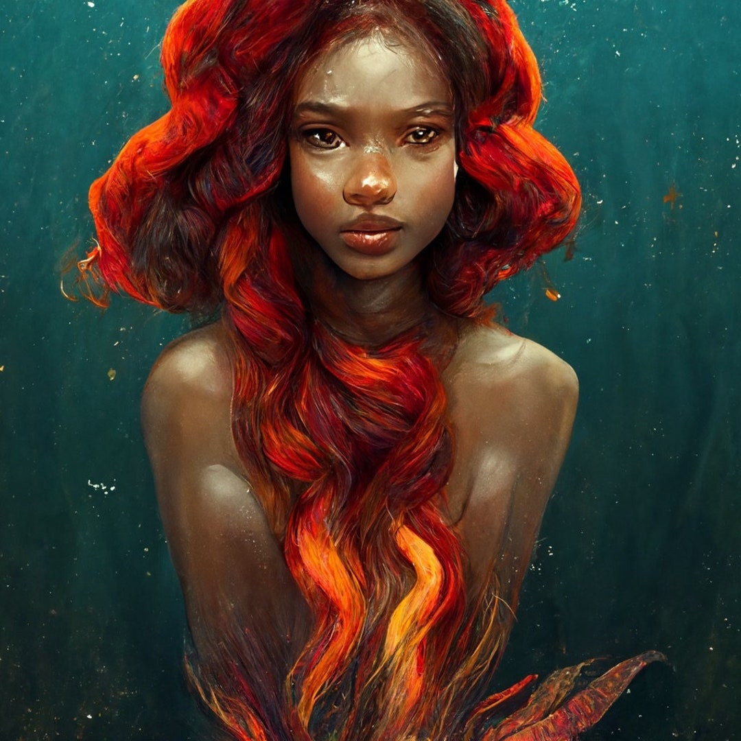 Black Mermaid With Red Hair AI Photo - Etsy
