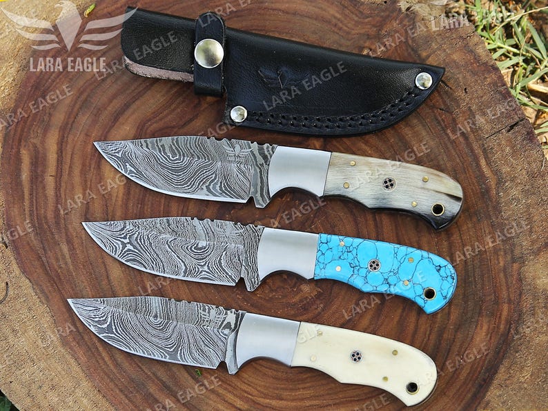 Handmade Damascus Hunting Knife, Skinner Knife, Full Tang Fixed Blade ...