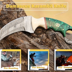 CUSTOM HANDMADE DAMASCUS Karambit Knife Green Malachite and Camel Bone ...