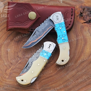 COPPER DAMASCUS HANDMADE Folding Knife Copper Blade Pocket Knife Real ...