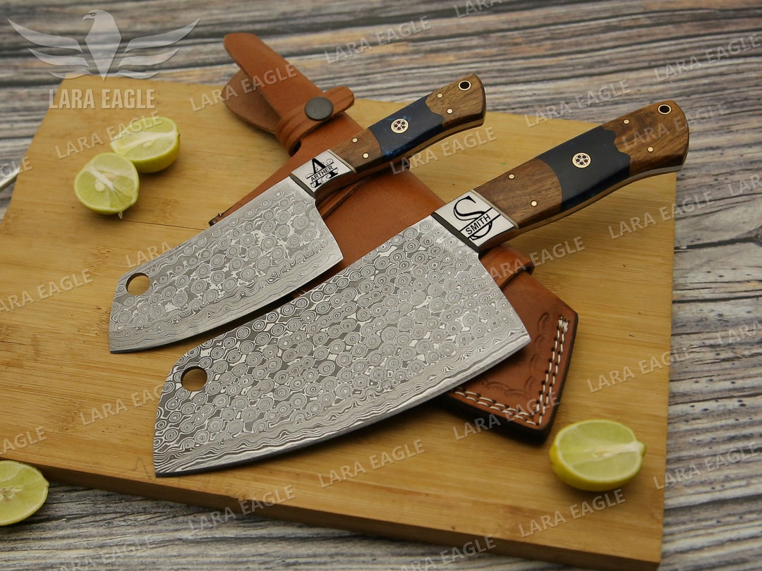 Handmade Damascus Steel Chef Cleaver Chopper Full Tang Kitchen Butcher ...