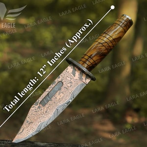 HANDMADE COPPER DAMASCUS Knife Copper Hunting Knife Exotic Burl Wood ...