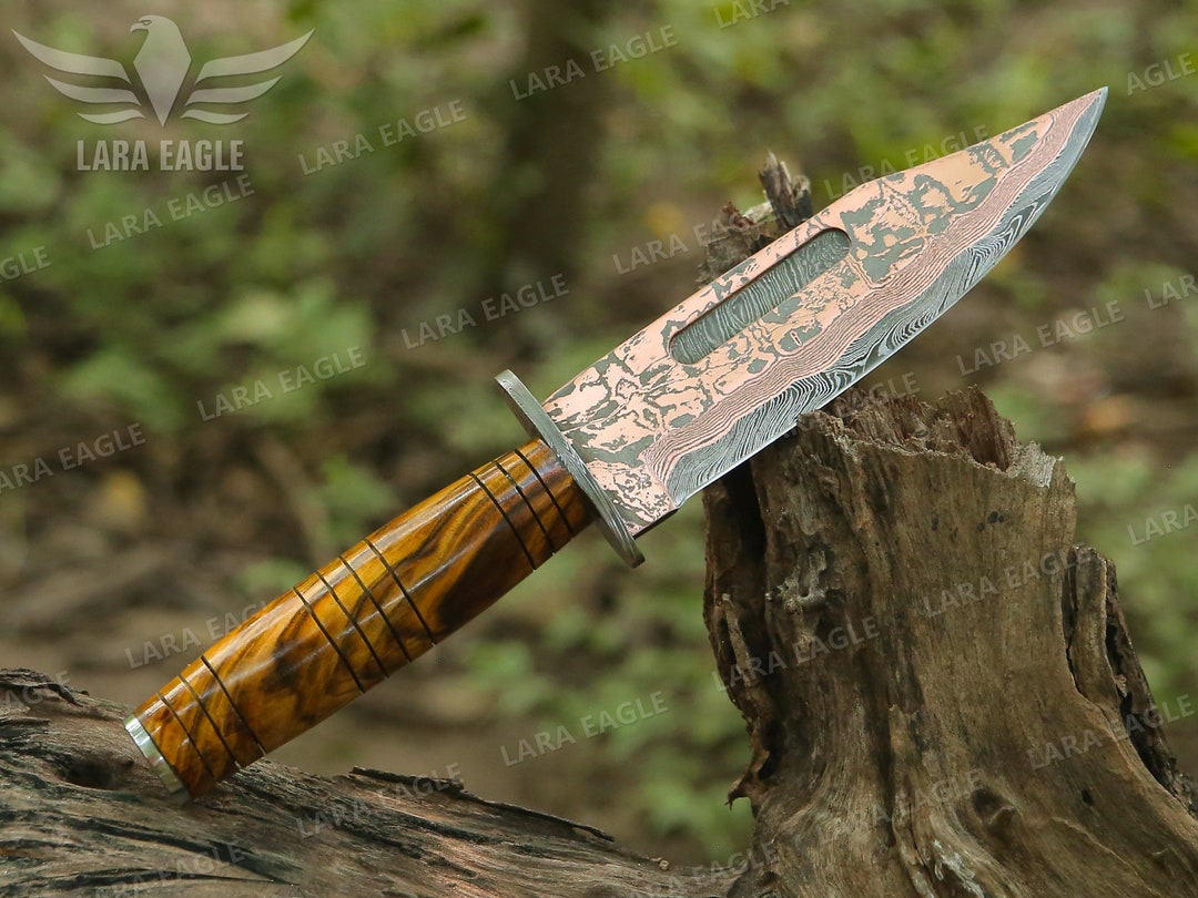 HANDMADE COPPER DAMASCUS Knife Copper Hunting Knife Exotic Burl Wood ...