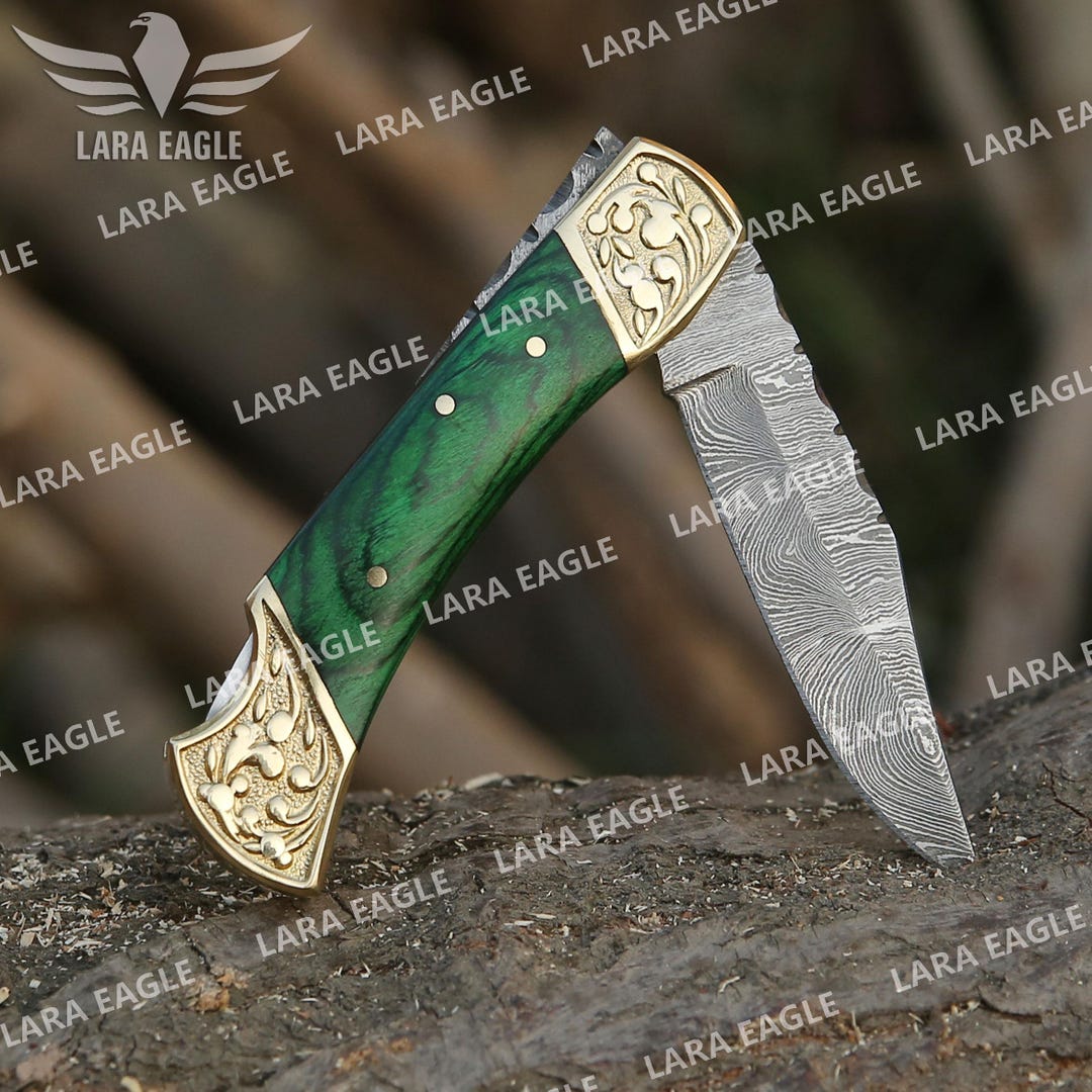 Handmade Damascus Pocket Knife Pakka Wood Handle Folding Knife ...
