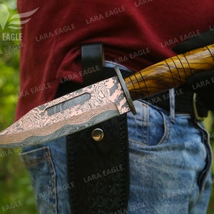 HANDMADE COPPER DAMASCUS Knife Copper Hunting Knife Exotic Burl Wood ...