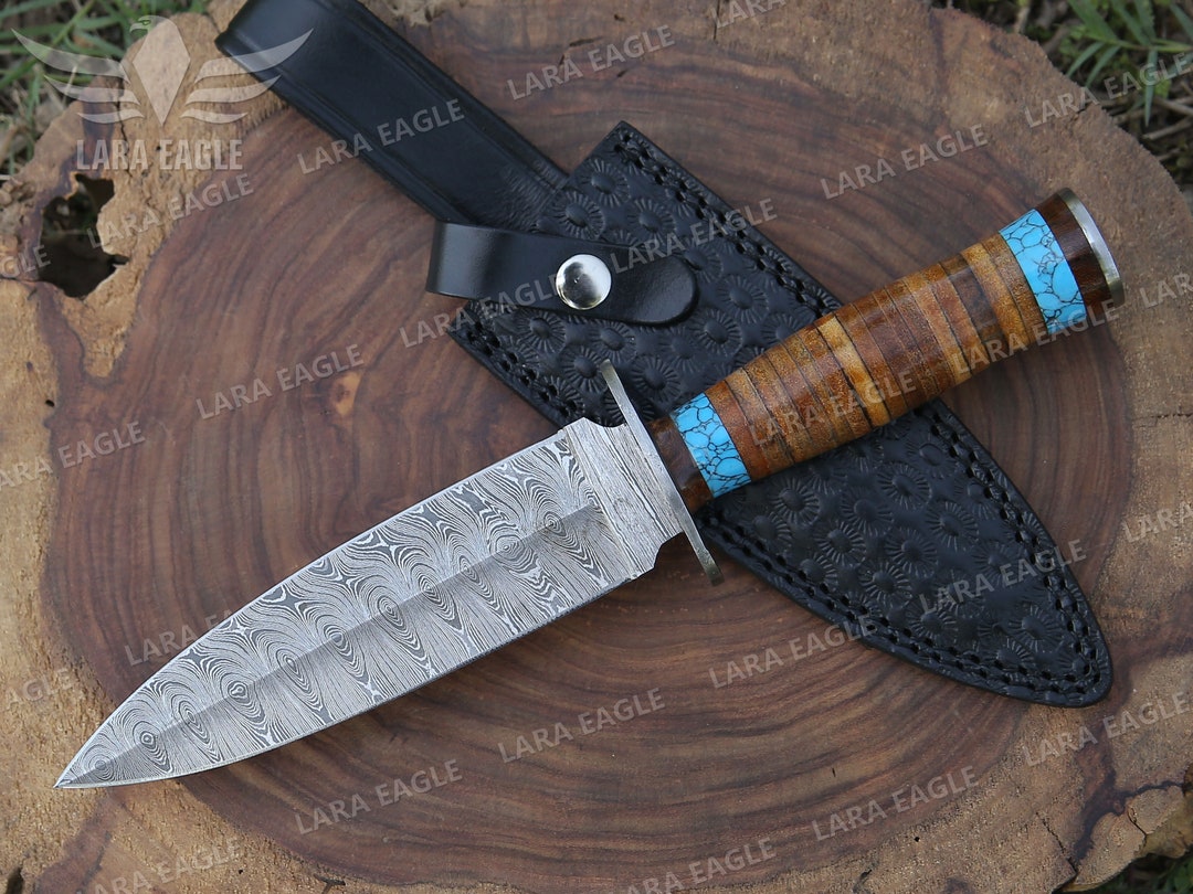 12" Custom Handmade Damascus Steel Bowie Knife Double Edge Hunting ...