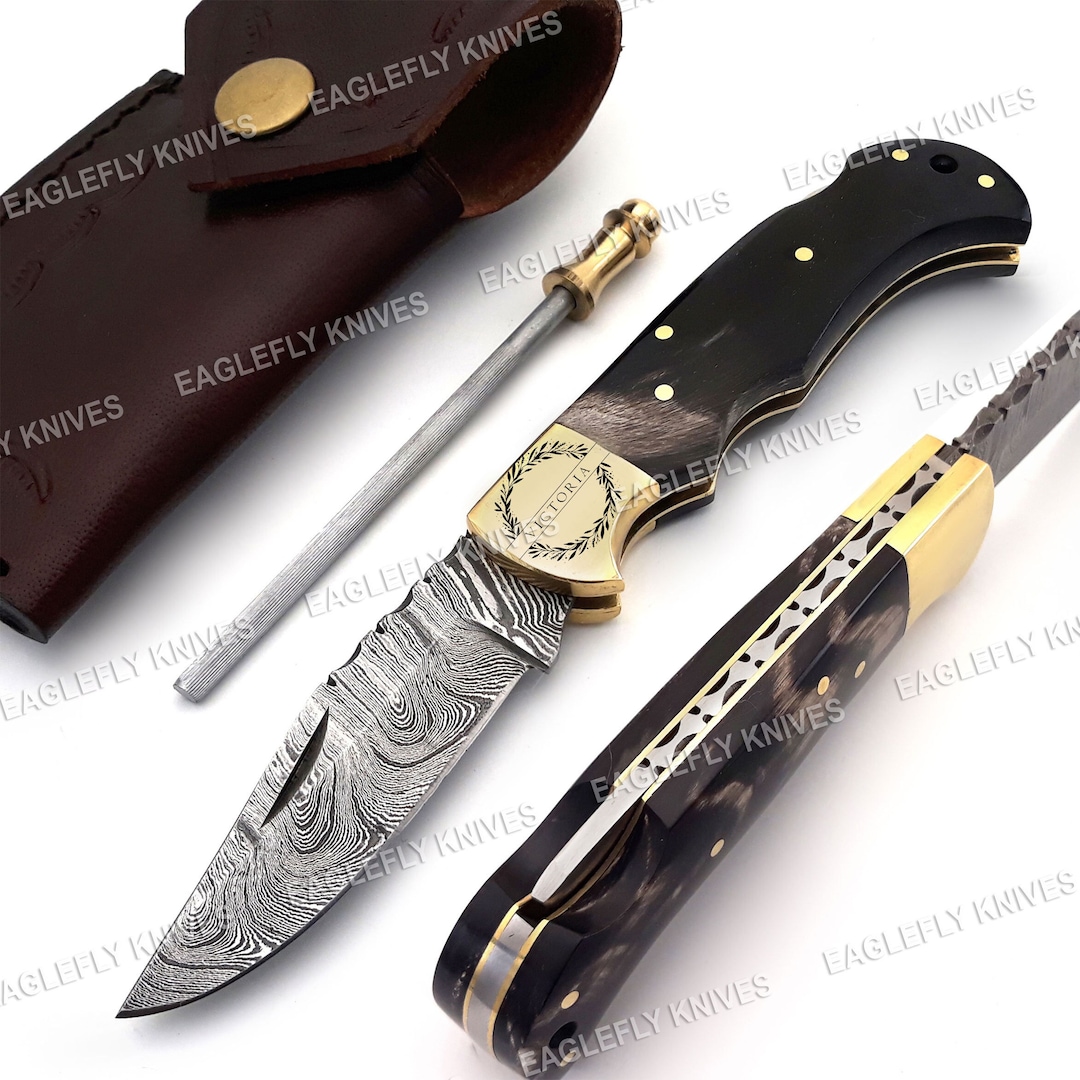 Damascus Steel Folding Knife, Handmade Damascus Pocket Knife, Groomsman ...