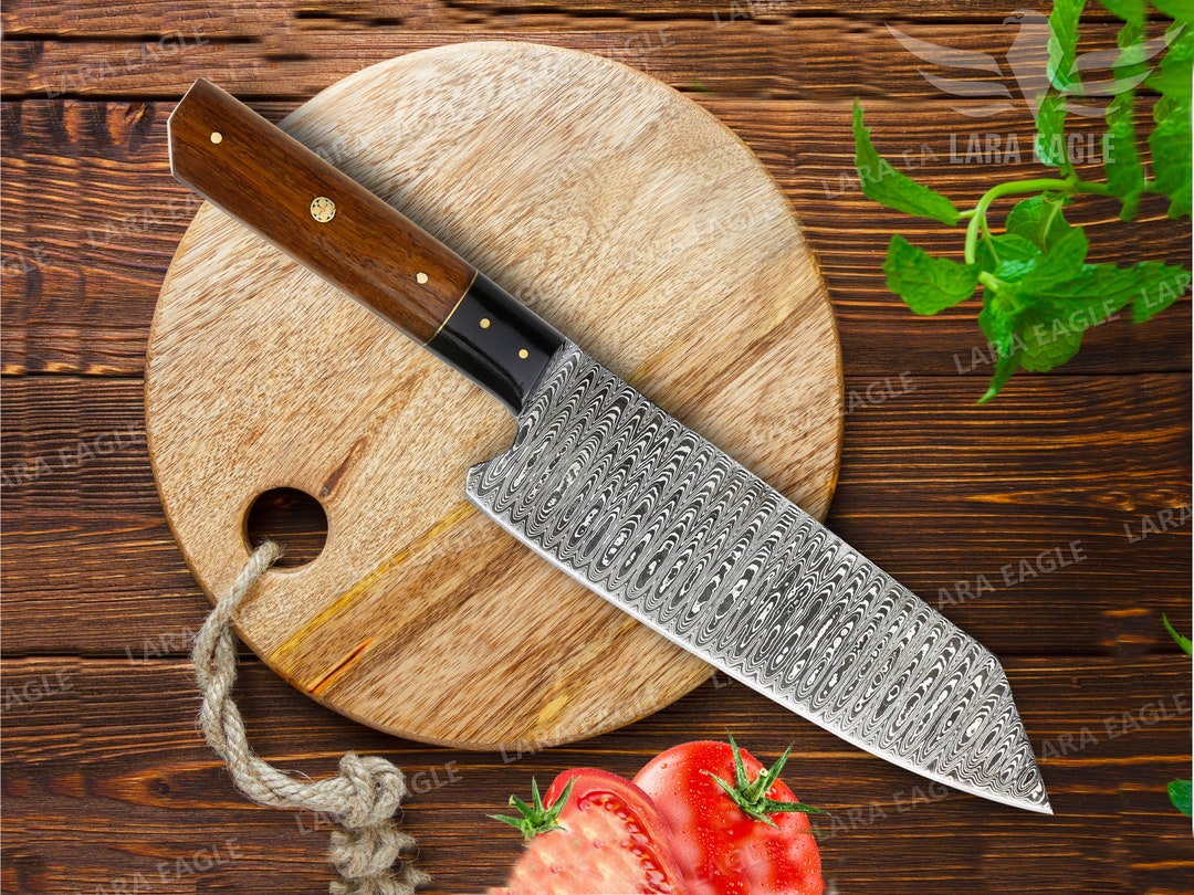Handmade Damascus Steel Chef Knife Stunning Turquoise Gemstone & Rose ...