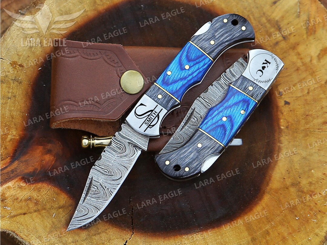 Custom Damascus Steel Pocket Knife Hand Forged Folding Knife ...