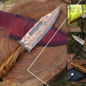 HANDMADE COPPER DAMASCUS Knife Copper Hunting Knife Exotic Burl Wood ...