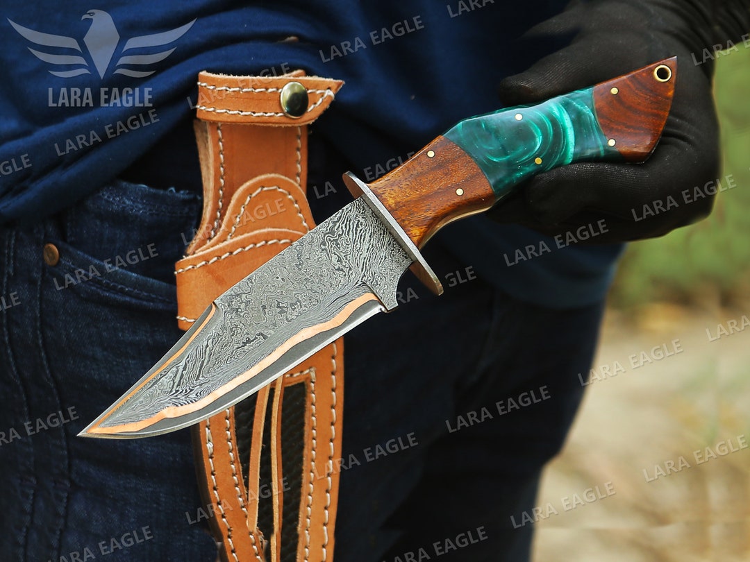 COPPER DAMASCUS HANDMADE Hunting Knife Copper Fixed Blade Knife Full ...