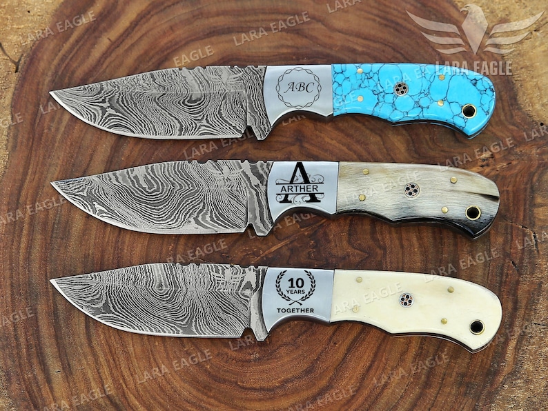 Handmade Damascus Hunting Knife, Skinner Knife, Full Tang Fixed Blade ...