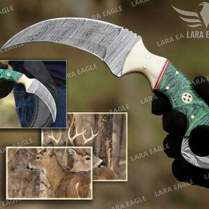 CUSTOM HANDMADE DAMASCUS Karambit Knife Green Malachite and Camel Bone ...