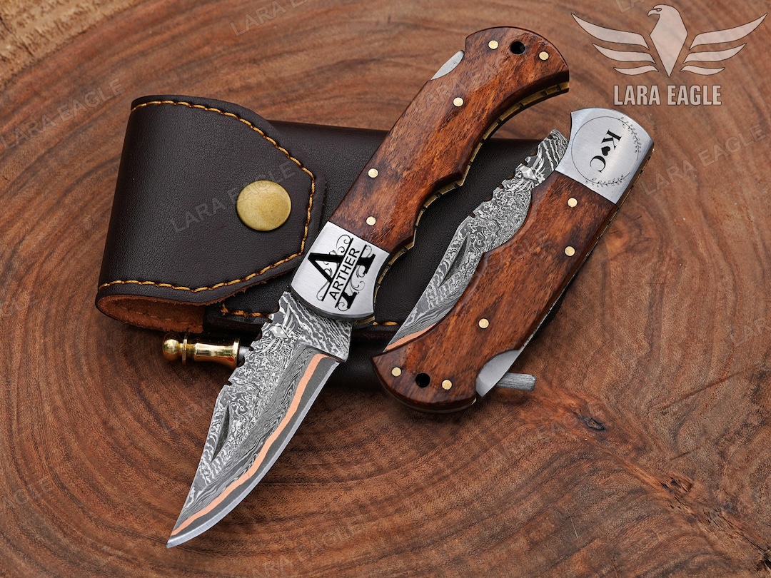 Handmade Copper Damascus Folding Knife: Personalized Gift for Him Rose ...