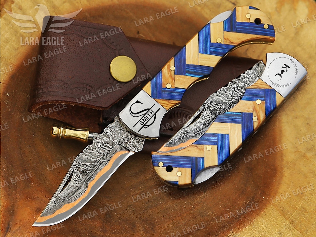 Personalized Copper Damascus Steel Pocket Folding Knife Handmade Copper ...