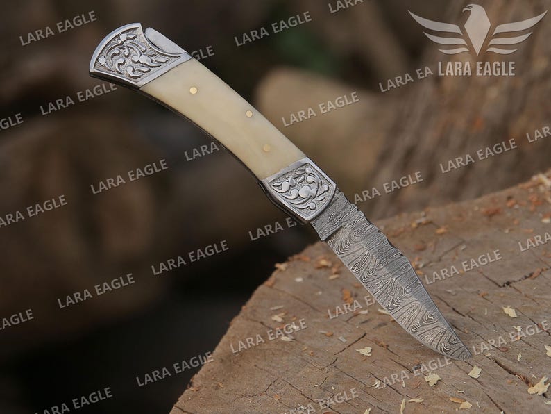 Custom Handmade Damascus Steel Pocket Knife Folding Knife White Camel ...
