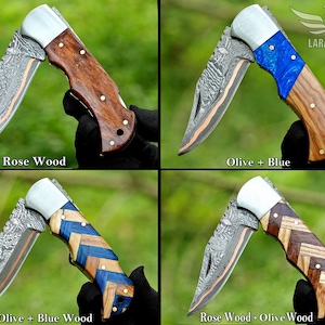 Copper Damascus Handmade Folding Knife- Personalized Stag Horn/dear ...