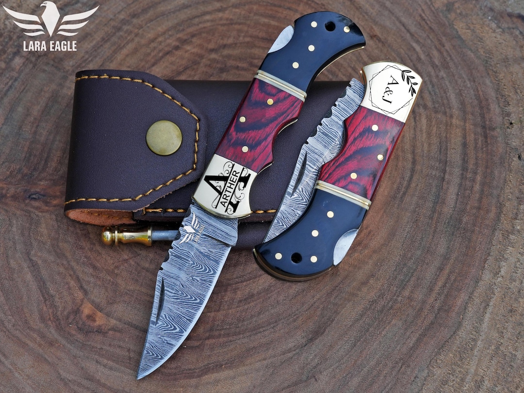 Hand Forged Damascus Steel Folding Knife Everyday Carry Personalized ...