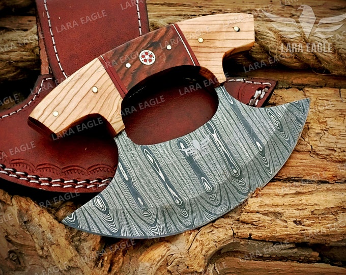 Hand Forged Damascus Steel Full Tang Ulu Knife With Sheath, Kitchen Knives, Damascus Chef Knives ...