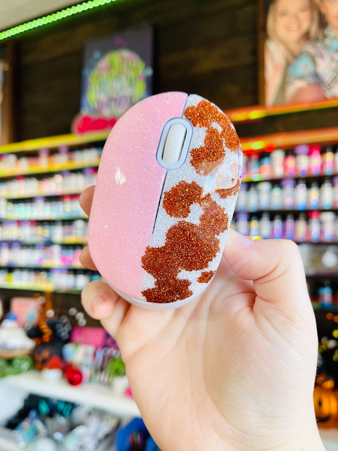 Custom 1/2 Cow Print Glitter Wireless Computer Mouse - Etsy