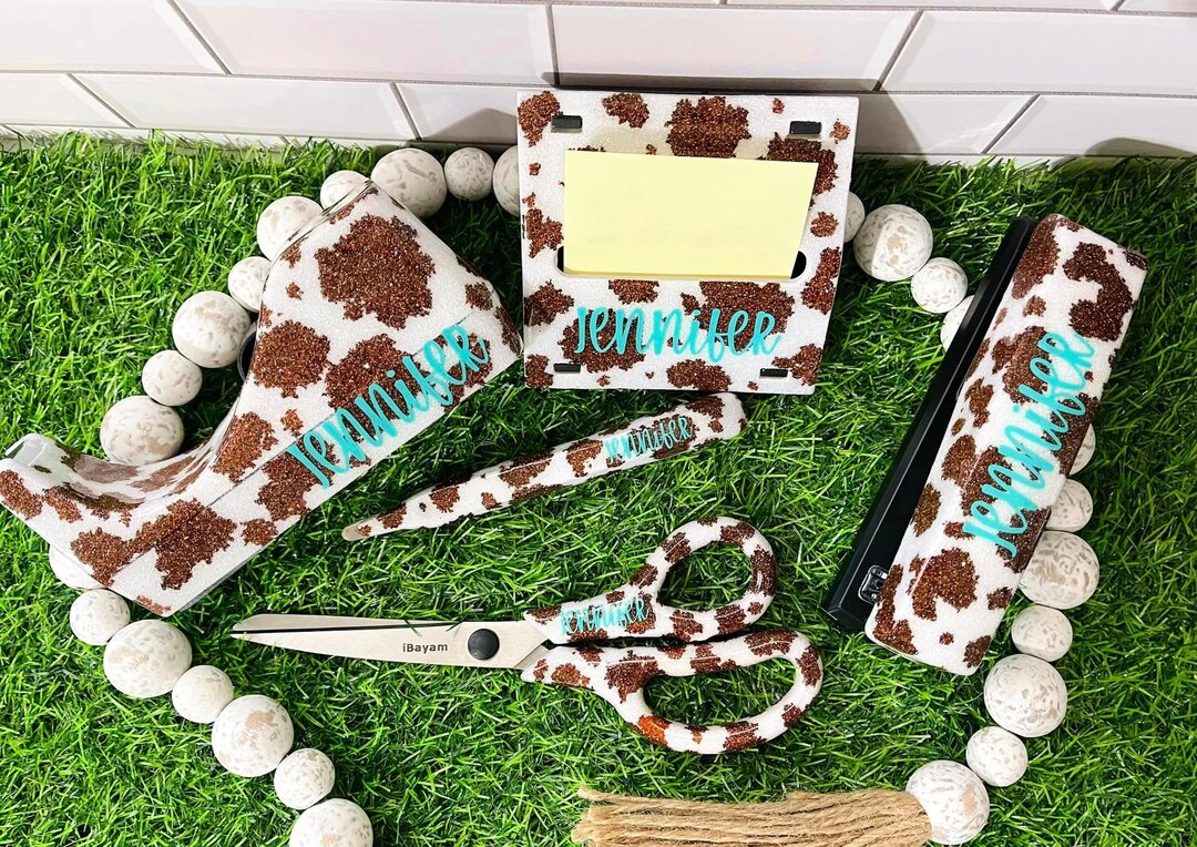 Custom Full Cow Print Glitter Office Supply Set - Etsy