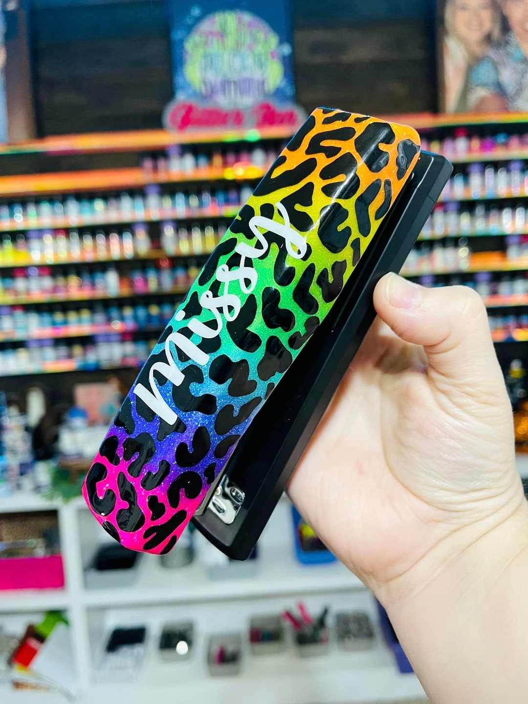 Custom Rainbow Leopard Glitter Stapler - Etsy